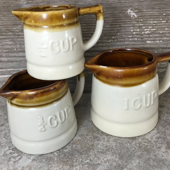 Unbranded | Kitchen | Vintage Glazed Stoneware Measuring Cup Set Of 3 ...